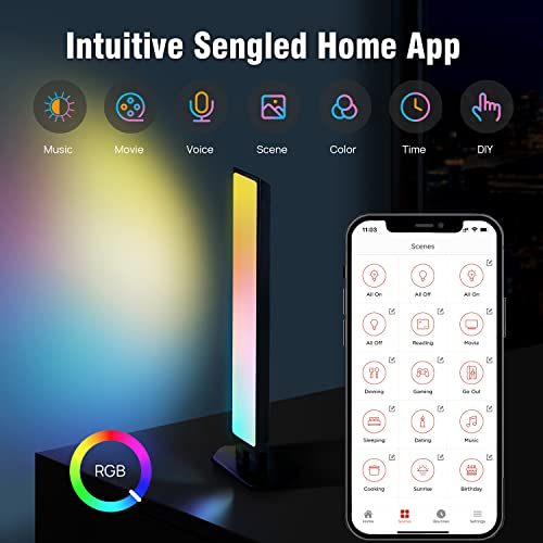 Sengled WiFi Smart LED Light Bars, TV Ambient Backlights Works with Alexa & Google Assistant, Music Sync Kit Gaming Lights with APP Control, RGB Dimmable 12W Multi-Mode LED Play Light bar for Bedroom