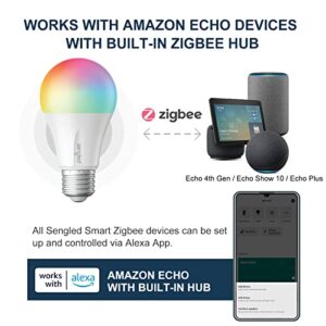 Sengled Alexa Light Bulb, Zigbee Bulb Smart Hub Required, Works with Alexa and SmartThings, Voice Control with Echo Show 10 with built-in Hub, Color Changing 60W Equivalent A19 Smart Light Bulbs, 4PK