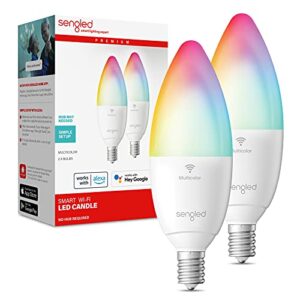 sengled smart light bulbs, led candelabra bulbs e12 base, smart bulbs that work with alexa google, dimmable, 5w (40w equivalent) 450lm, no hub required, only 2.4ghz wifi support, 2 pack