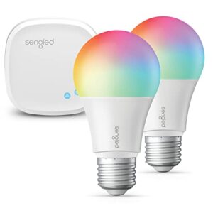 sengled smart light bulb starter kit, smart bulbs that work with alexa, google home, color changing light bulb, alexa light bulbs, a19 e26 dimmable bulbs 800lm, 8.6w (60w equivalent), 2 pack with hub