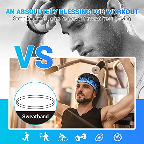 LC-dolida Bluetooth Headphones Headband, Flame Sleep Band Sleep Mask Bluetooth Sport Headband Music Headsets with Thin Speaker Microphone Handsfree,Gifts for Men Perfect for Workout (Blue)