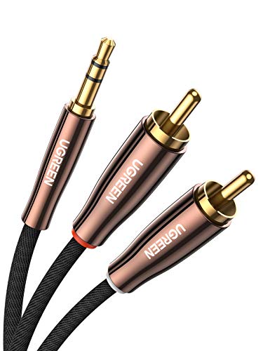 UGREEN 3.5mm to 2 Male RCA Cable Stereo Audio Adapter Braided Hi-Fi Sound Auxiliary RCA Y Splitter, Metal Shell Shielded Aux RCA Y Cord Compatible with Smartphone MP3 Tablet Speaker, 6FT