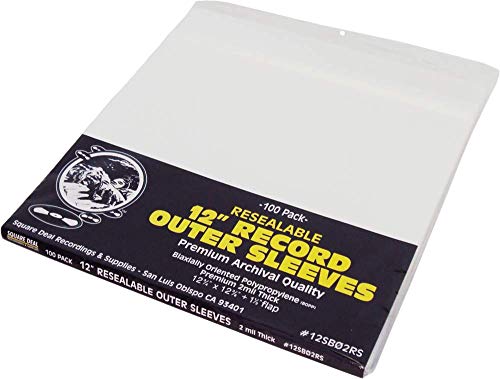 (100) 12" Resealable Record Outer Sleeves - Super Clear Premium 2 Mil Thick Archival Quality BOPP - 12-3/4" x 12-3/8" + 1-1/2" Flap #12SB02RS