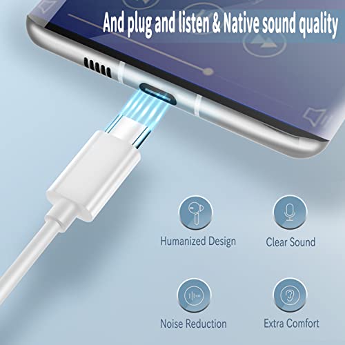 USB-C Wired Headphone Type C DAC Earbud With Microphone in Earphone(2pack)for Chromebook Audifono Volume Control Running Headset Compatible for Samsung Galaxy S20 FE S21 Ultra Note 10 LG Google Pixel