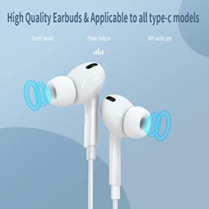 USB-C Wired Headphone Type C DAC Earbud With Microphone in Earphone(2pack)for Chromebook Audifono Volume Control Running Headset Compatible for Samsung Galaxy S20 FE S21 Ultra Note 10 LG Google Pixel