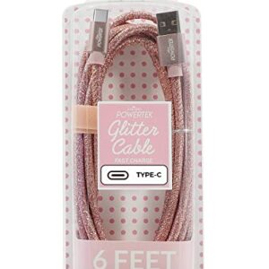 LIQUIPEL USB Type C Cable 6ft, USB A 2.0 to USB-C Fast Charger Extra Long Durable, Glitter Cables (Rose Gold)