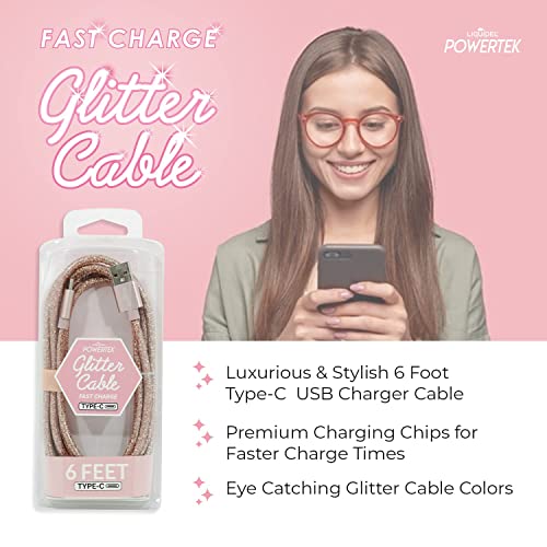 LIQUIPEL USB Type C Cable 6ft, USB A 2.0 to USB-C Fast Charger Extra Long Durable, Glitter Cables (Rose Gold)