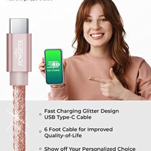 LIQUIPEL USB Type C Cable 6ft, USB A 2.0 to USB-C Fast Charger Extra Long Durable, Glitter Cables (Rose Gold)