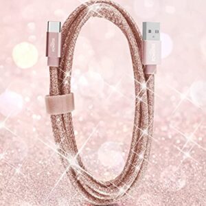 LIQUIPEL USB Type C Cable 6ft, USB A 2.0 to USB-C Fast Charger Extra Long Durable, Glitter Cables (Rose Gold)