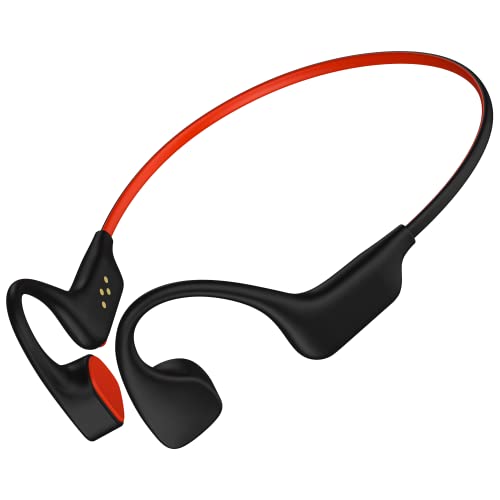 OCTANDRA Go Bone Conduction Open-Ear Bluetooth Sport Headphones with Mic & Built-in 16GB Memory IP68 Waterproof Wireless Earphones for Swimming Running Cycling Fitness & Workouts (X12) (Black & Red)