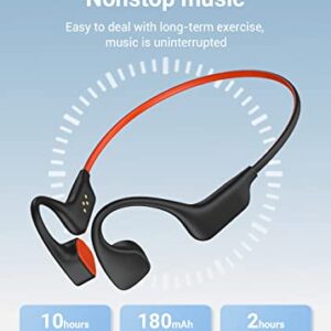 OCTANDRA Go Bone Conduction Open-Ear Bluetooth Sport Headphones with Mic & Built-in 16GB Memory IP68 Waterproof Wireless Earphones for Swimming Running Cycling Fitness & Workouts (X12) (Black & Red)