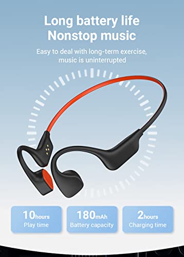 OCTANDRA Go Bone Conduction Open-Ear Bluetooth Sport Headphones with Mic & Built-in 16GB Memory IP68 Waterproof Wireless Earphones for Swimming Running Cycling Fitness & Workouts (X12) (Black & Red)