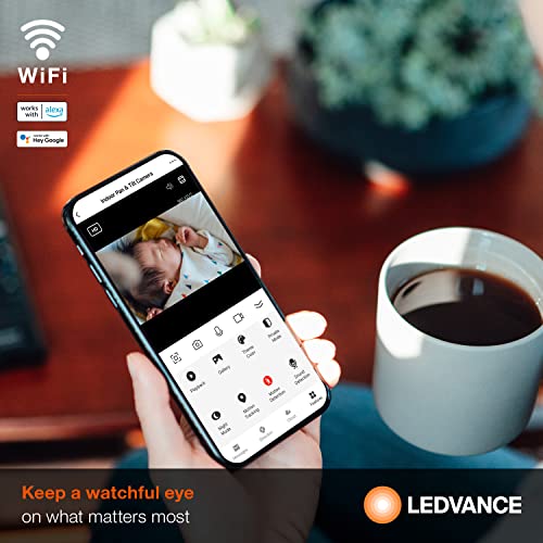 LEDVANCE WiFi Smart Indoor Pan & Tilt Auto-Tracking Camera, HD Video, 2-Way Audio, Motion/Sound Detection, Night Vision, Compatible with Alexa and Google - 1 Pack (75834)