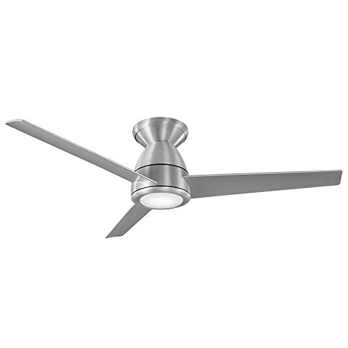 Tip Top Smart Indoor and Outdoor 3-Blade Flush Mount Ceiling Fan 44in Brushed Aluminum with 3000K LED Light Kit and Remote Control works with Alexa, Google Assistant, Samsung Things, and iOS or Android App