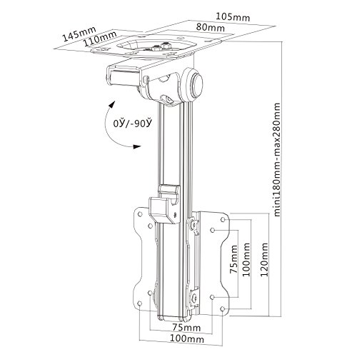 InstallerParts 13"-27" RV TV Ceiling Mount for Under Cabinet Kitchen, Aluminum TV Bracket Folding, Retractable, Fold Down for LED, LCD,TV, Monitor, Flat Screens 75x75 and 100x100