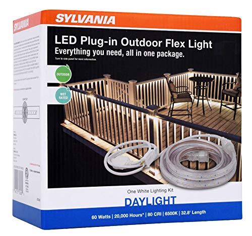 SYLVANIA LED Plug-In 32.8' Outdoor Flex Light Strip Complete Lighting Kit, 6500K Daylight Color Temperature - 1 Pack (75626)