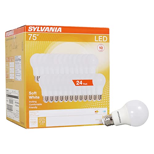 LEDVANCE Sylvania LED Light Bulb, 75W Equivalent A19, Efficient 12W, Medium Base, Frosted Finish, 1100 Lumen, Soft White - 24 Pack (41300)