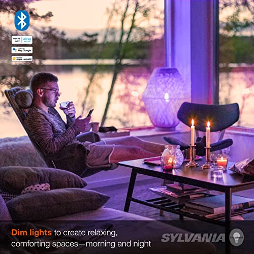 Sylvania Smart Bluetooth A19 Full Color and Tunable White Light Bulb, 60W, Dimmable, for Alexa / Apple HomeKit / Google Assistant - 1 Pack (75627)