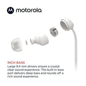 Motorola Earbuds 3-S Wired Earbuds with Microphone - Corded in-Ear Headphones, Comfortable Lightweight Silicone Ear Buds, Non-Tangle Flat Cable, 9.4mm Drivers Clear Bass Sound - White