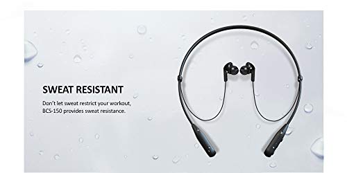 EXFIT BCS-150 | Wireless Bluetooth Headphones Neckbands with Clear Calls, Powerful Bass, Noise Reduction for Home Office, Video Conference (Black)