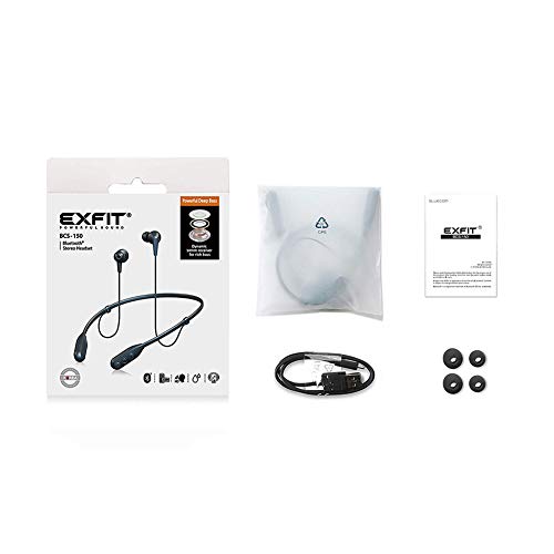 EXFIT BCS-150 | Wireless Bluetooth Headphones Neckbands with Clear Calls, Powerful Bass, Noise Reduction for Home Office, Video Conference (Black)