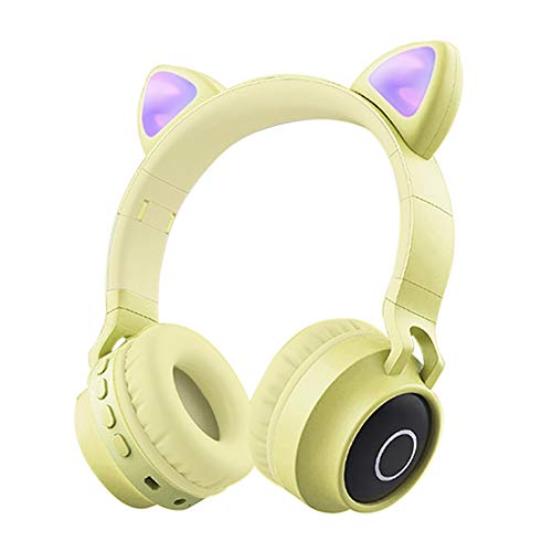 Viwind Kids Bluetooth Headphones,Wireless Over-Ear Headphones with Microphone,Cat Ear Headset with SD/TF Slot,Stereo Sound,Wireless & Wired Mode for Girls,Boys, Children,Teens, Student-Yellow