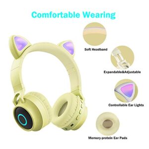 Viwind Kids Bluetooth Headphones,Wireless Over-Ear Headphones with Microphone,Cat Ear Headset with SD/TF Slot,Stereo Sound,Wireless & Wired Mode for Girls,Boys, Children,Teens, Student-Yellow