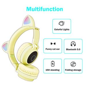 Viwind Kids Bluetooth Headphones,Wireless Over-Ear Headphones with Microphone,Cat Ear Headset with SD/TF Slot,Stereo Sound,Wireless & Wired Mode for Girls,Boys, Children,Teens, Student-Yellow