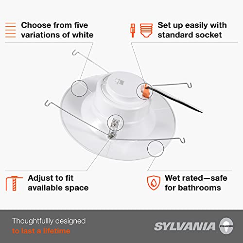 SYLVANIA 5”/6” LED Recessed Downlight with Trim, 9W=65W, Dimmable, 5 CCT Selectable (2700K, 3000K, 3500K, 4000K, 5000K), Wet Rated / UL / Energy Star -12 Pack (62237)