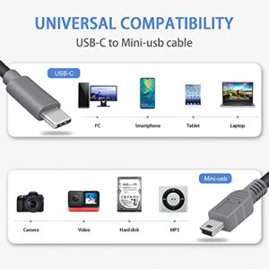 Duttek Mini USB to USB C OTG Cable, USB C Male to Mini USB 5-Pin Male On-The-go Data Convertor Adapter OTG Cable for MacBook, iMac Pro, Chromebook Pixel(Grey & Black) (10 inch/25 cm)