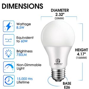 Energetic 24 Pack LED Light Bulbs, 60 Watt Equivalent A19 LED Bulb, Soft White 2700K, Non-Dimmable, E26 Base, UL Listed, 15000 Hrs, Standard Light Bulbs