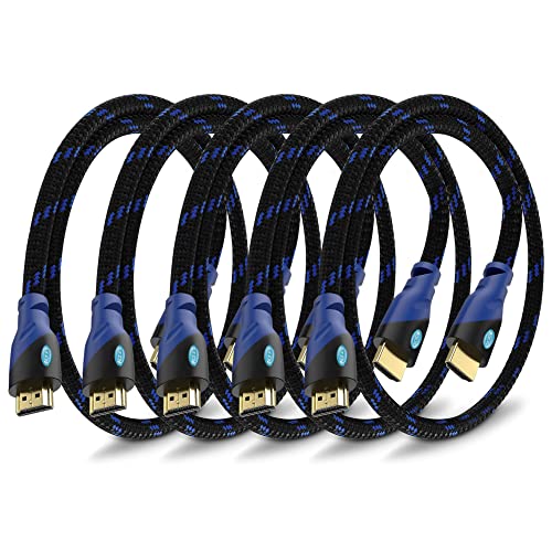 Aurum Ultra Series High Speed HDMI Cable with Ethernet HDMI Extender Braided Cable Supports 3D and Audio Return Channel up to 4k Resolution HDMI Cable 2 Ft 5 Pack