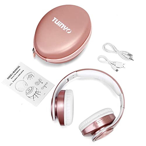 TUINYO Bluetooth Headphones, Wireless Headphones Over Ear with Microphone, Foldable & Lightweight Stereo Wireless Headset for Travel Work TV PC Cellphone