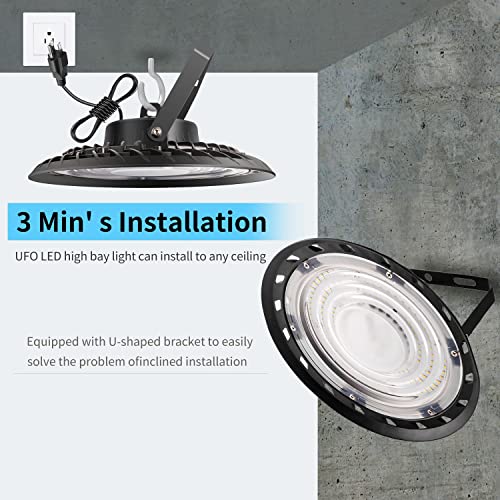 GLBTY UFO LED High Bay Light Fixtures 150W,21000LM,5000K,LED Shop Light UL 5' Cable with 110V US Plug,Commercial Light for Warehouse Barn Workshop Factory