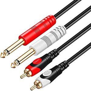 dual 1/4 inch 2 x 6.35mm ts mono male jack to dual rca male audio cable,tan qy for phono microphone mic mixer amplifier,rca audio wire cords, interconnect cable (8m/25ft)