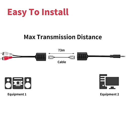 Ullnosoo Audio Balun, RCA Over Cat5/ 6, 3.5mm Stereo to RJ45 and 2 RCA Male to RJ45 Adapter Extender Converter