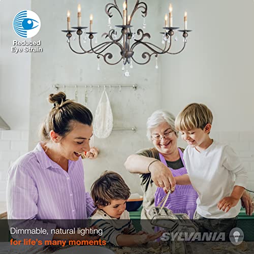 LEDVANCE Sylvania Reduced Eye Strain B10 LED Light Bulb, 40W = 4W, 13 Year, Candelabra Base, Dimmable, Clear, 5000K, Daylight - 12 Pack (41230)