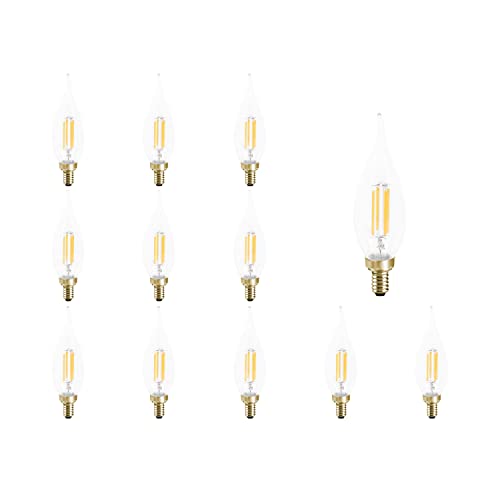 LEDVANCE Sylvania Reduced Eye Strain B10 LED Light Bulb, 40W = 4W, 13 Year, Candelabra Base, Dimmable, Clear, 5000K, Daylight - 12 Pack (41230)