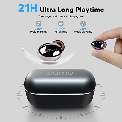 pamu Wireless Earbuds Bluetooth Headphones with Charging Case, ENC Noise Canceling in-Ear Sports Earphones w/Twin&Mono Mode, Hi-Fi Stereo Sound, Touch Control/IPX4 Waterproof/21 Hrs Playback, Grey