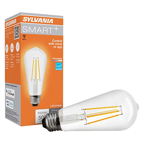 LEDVANCE Sylvania WiFi LED Smart ST19 Light Bulb, 5W Efficient with Filament, for Alexa / Google Assistant, Energy Star, Clear, 2700K, Soft White - 1 Pack (75799)