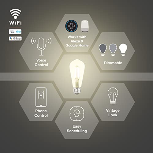 LEDVANCE Sylvania WiFi LED Smart ST19 Light Bulb, 5W Efficient with Filament, for Alexa / Google Assistant, Energy Star, Clear, 2700K, Soft White - 1 Pack (75799)