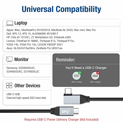 15FT USB C 3.2 Gen2x2 Cable 100W 20Gbps 90 Degree Right Angle USB C to USB C 3.2 Cable with E-Marker, 4K@60Hz Video Output Cord for Thunderbolt 4/3, iMac, MacBook, iPad Pro, Oculus Link, Laptop