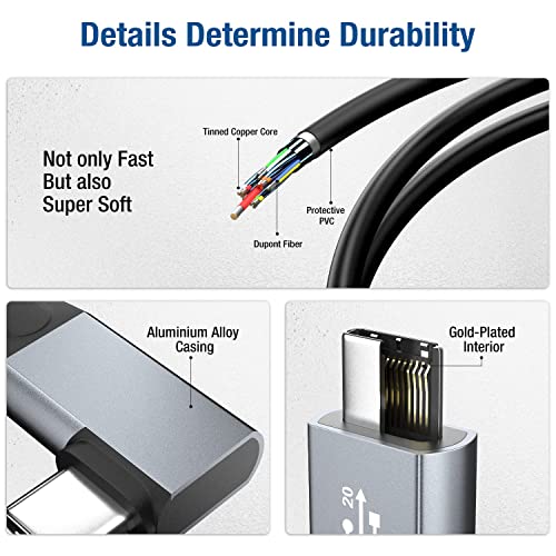 15FT USB C 3.2 Gen2x2 Cable 100W 20Gbps 90 Degree Right Angle USB C to USB C 3.2 Cable with E-Marker, 4K@60Hz Video Output Cord for Thunderbolt 4/3, iMac, MacBook, iPad Pro, Oculus Link, Laptop