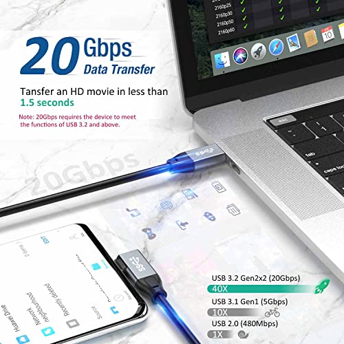 15FT USB C 3.2 Gen2x2 Cable 100W 20Gbps 90 Degree Right Angle USB C to USB C 3.2 Cable with E-Marker, 4K@60Hz Video Output Cord for Thunderbolt 4/3, iMac, MacBook, iPad Pro, Oculus Link, Laptop