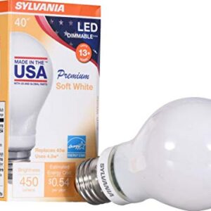 LEDVANCE 40228, Soft White Sylvania 40 Watt Equivalent, A19 LED Light Bulbs, Dimmable, Energy Star Rated, Color 2700K, Made in The USA with US and Global Parts, 1 Pack