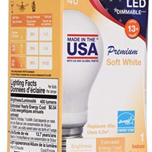 LEDVANCE 40228, Soft White Sylvania 40 Watt Equivalent, A19 LED Light Bulbs, Dimmable, Energy Star Rated, Color 2700K, Made in The USA with US and Global Parts, 1 Pack