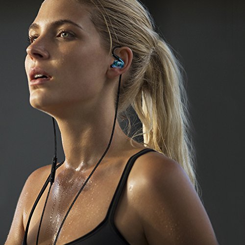 LAFITEAR Wired Sport Over-Ear Earphones, Earhook Earbuds w/Noise Isolating Volume Control Mic for Running, Workout, Gym, Blue