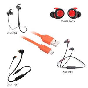 Replacement Charging Power Supply Cable Cord Line for Bose QC20 SoundLink Beats Powerbeats2 Wireless Studio 2.0 Wireless Headphones Earphones(Orange)