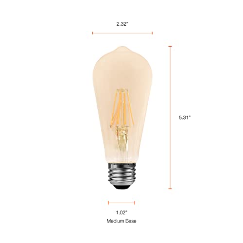 Sylvania LED Vintage Filament ST19 Light Bulb, 40W = 4.5W, 380 Lumens, Dimmable, Amber Glow - 4 Pack (40328)