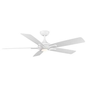 mykonos smart indoor and outdoor 5-blade ceiling fan 60in matte white with 3000k led light kit and remote control works with alexa, google assistant, samsung things, and ios or android app